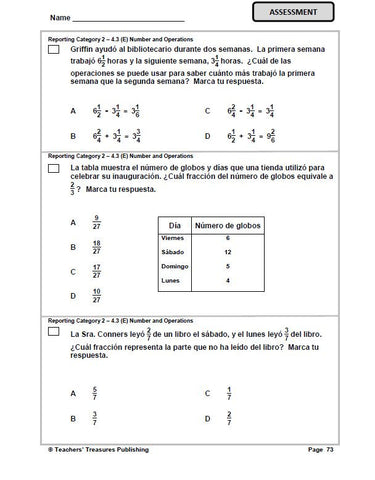 4th Grade STAAR Math Test Prep Spanish Version - TeachersTreasures.com ...