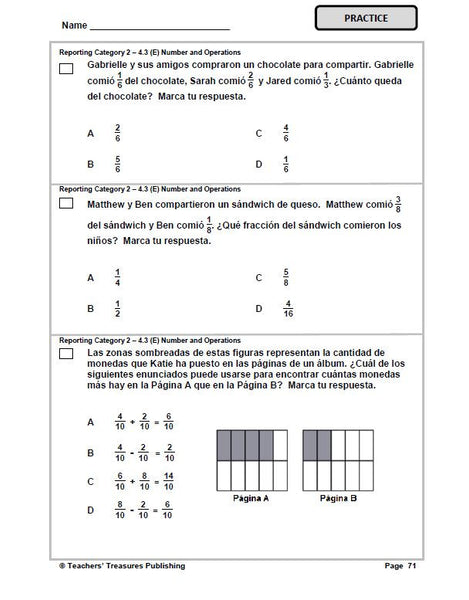 4th Grade STAAR Math Test Prep Spanish Version - TeachersTreasures.com ...