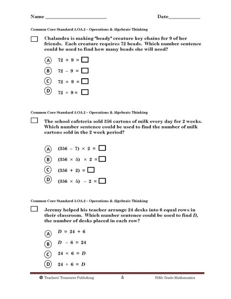 5th Grade Iowa Common Core Math - TeachersTreasures.com | Teachers ...